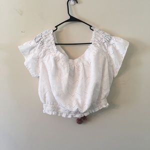 Moon River | Tops | Moon River White Eyelet Off Shoulder Tassel Top ...